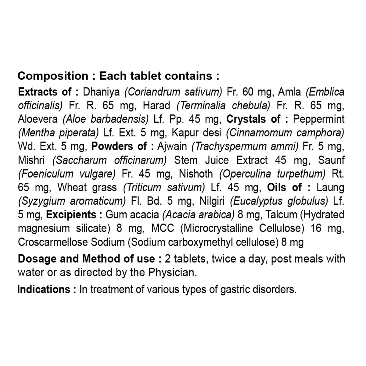 DIVYA ACIDOGRIT TABLET 60 N - Buy Online